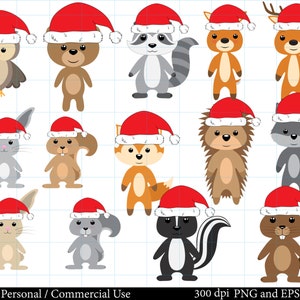 Christmas Forest Animals Set Clipart - Digital Clip Art Graphics Personal Commercial Use ...