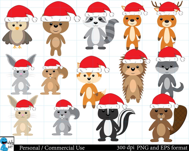 Christmas Forest Animals Set Clipart - Digital Clip Art Graphics ...