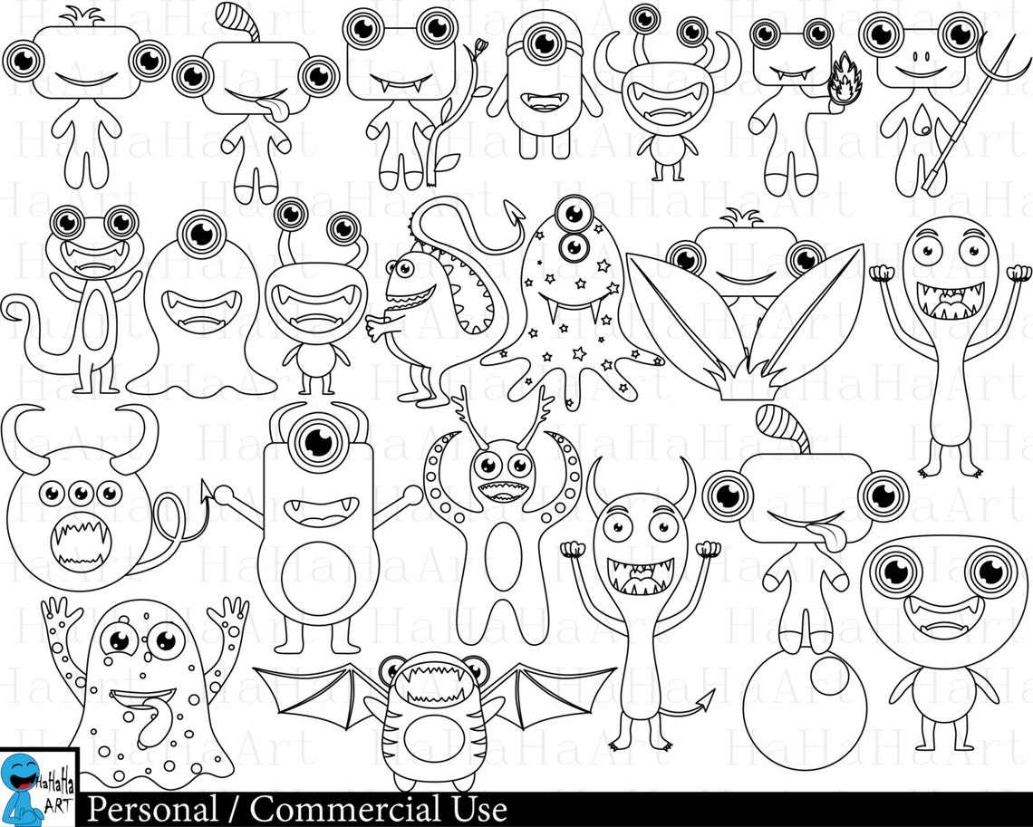 Outline Monster Digital Clipart Clip Art Graphics Personal | Etsy