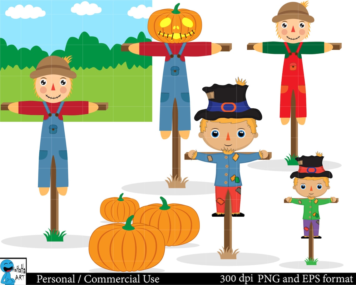 Scarecrow Set Clipart Digital Clip Art Graphics Personal - Etsy