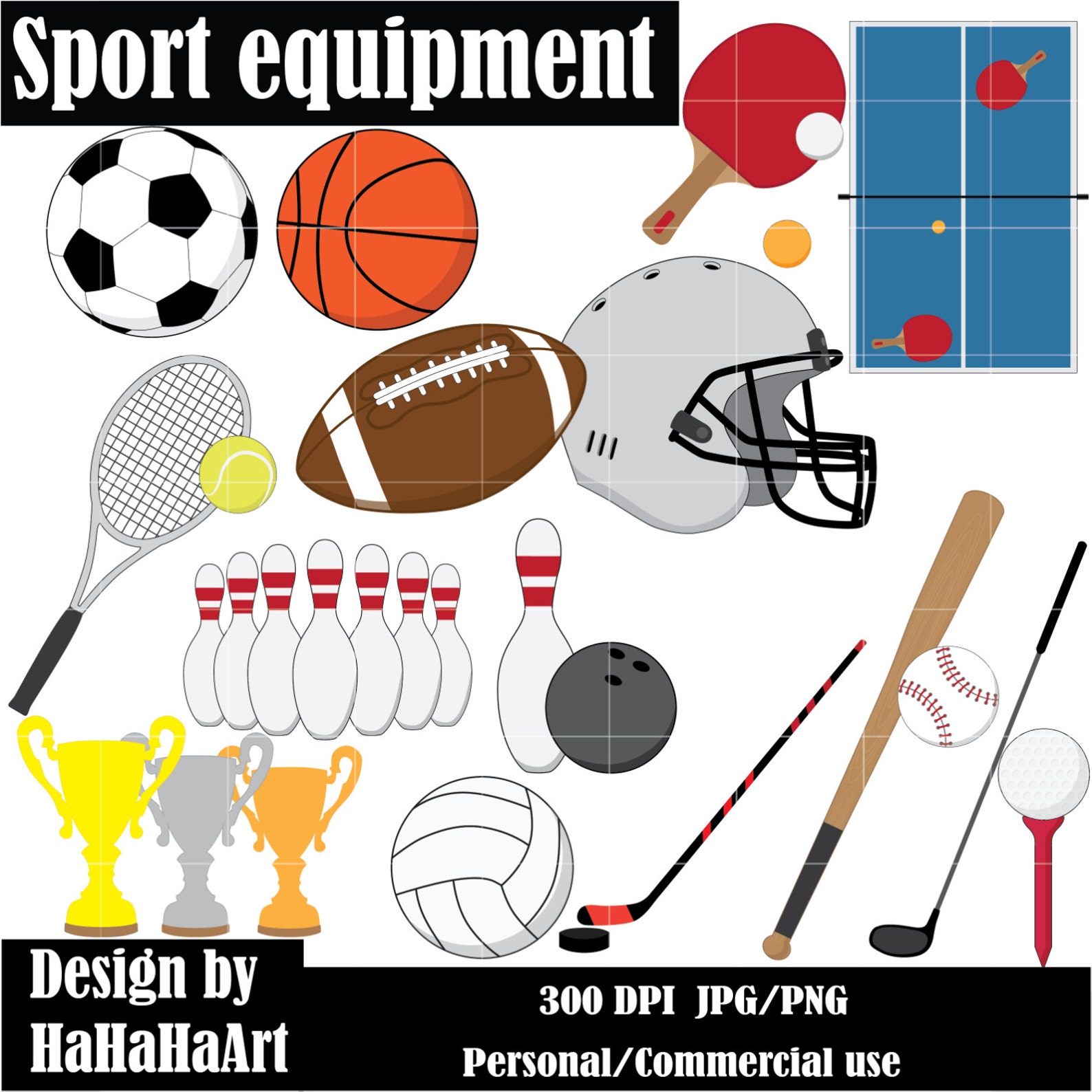 Sports Equipment / Gear Set Clipart Digital Clip Art - Etsy