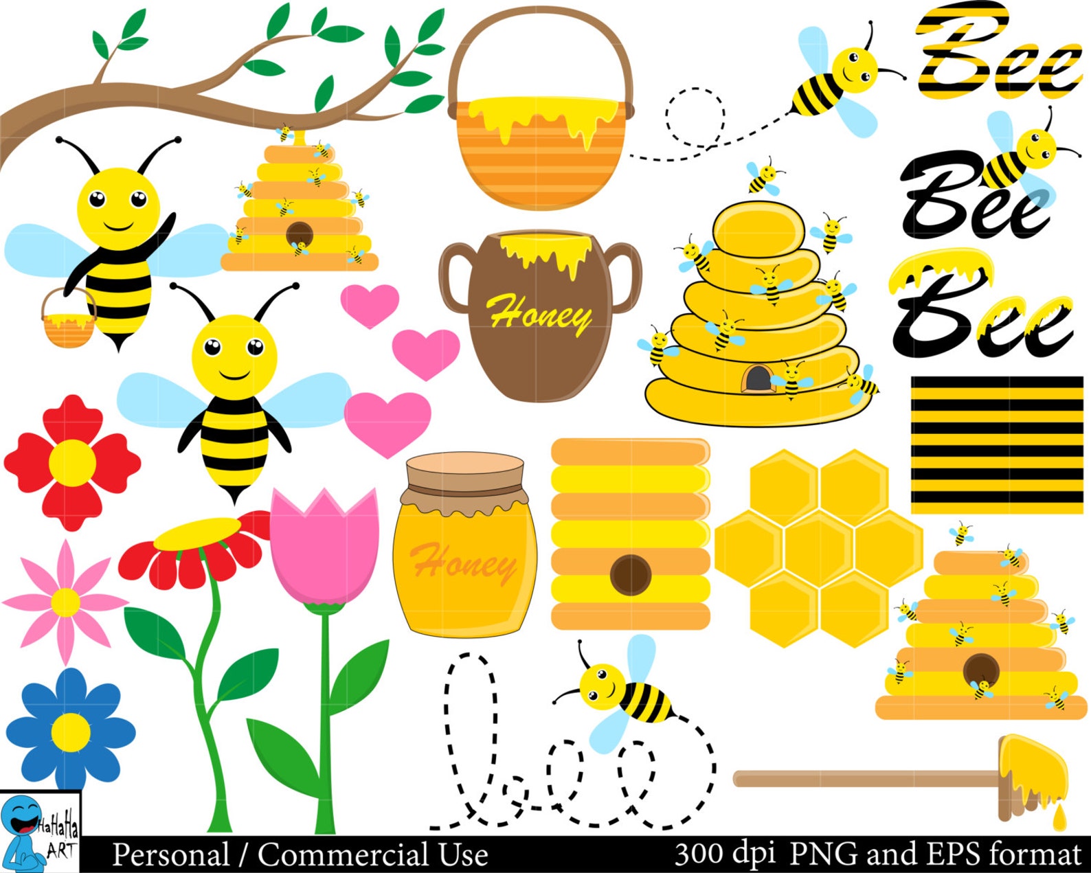 Bees Set Clipart Digital Clip Art Graphics Personal | Etsy