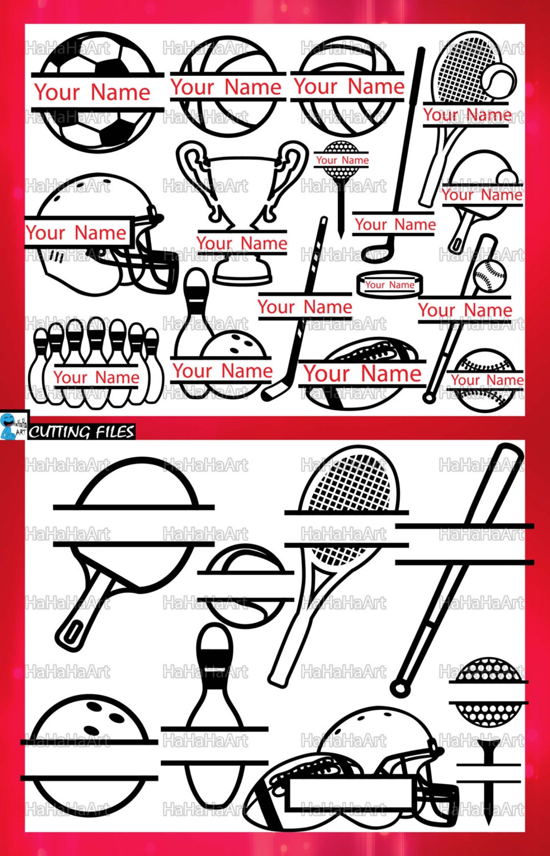 Split Fun Sport Equipment V1 Cutting Files Svg Png Jpg Eps Dxf Monogram ...