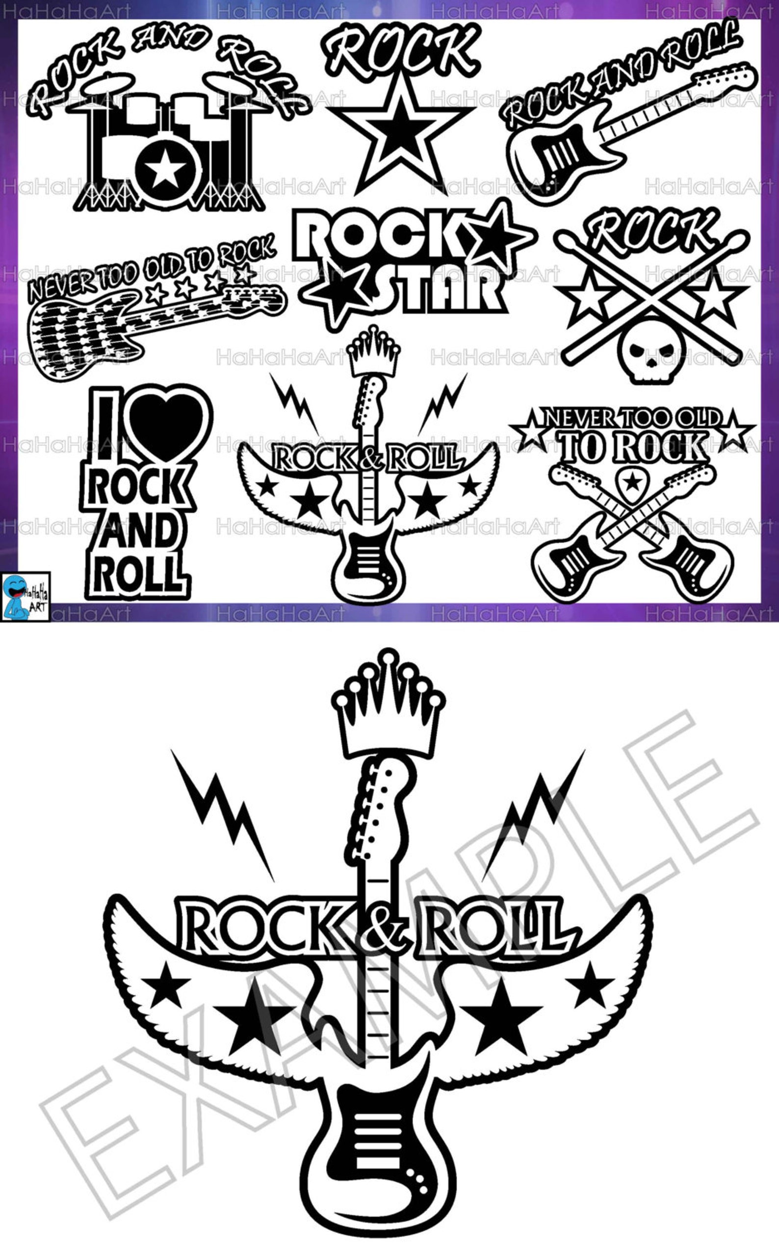 Rock and Roll Shirt Design Outline Cutting Files Svg Png Jpg - Etsy