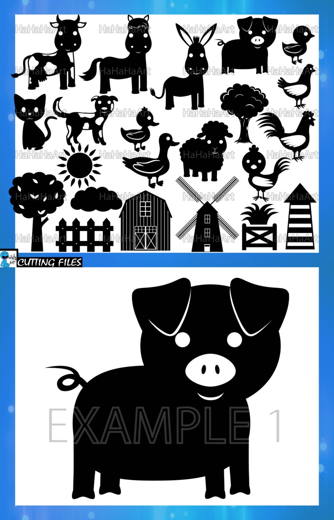 Farm Animals Monogram Black - Cutting Files Svg Png Jpg Eps Dxf Digital ...