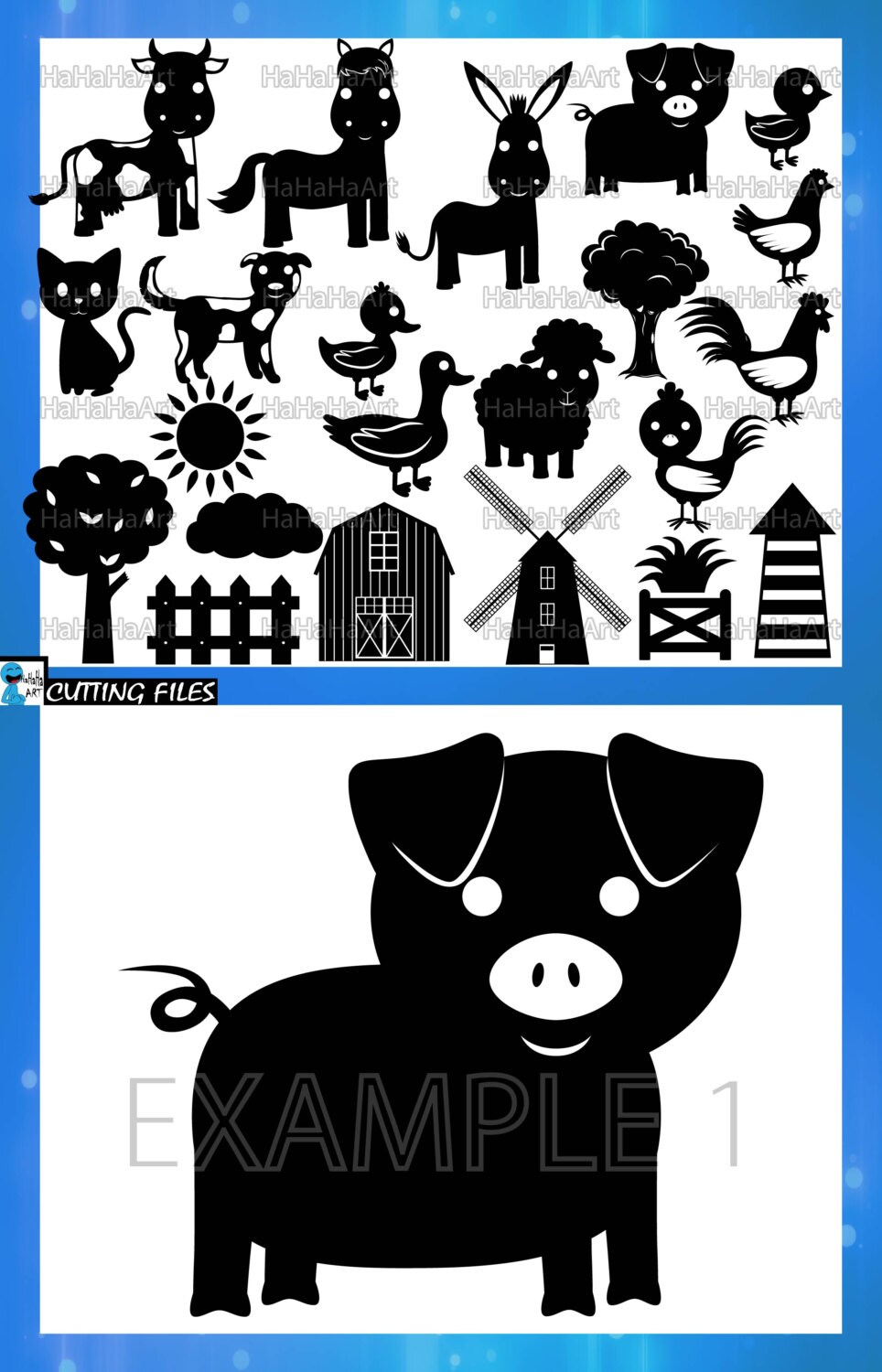 Farm Animals Monogram Black Cutting Files Svg Png Jpg Eps | Etsy