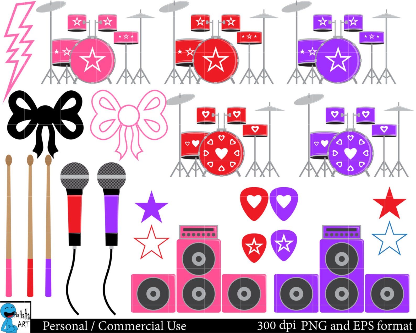 Girl Rock Star Set Clipart Digital Clip Art Graphics - Etsy