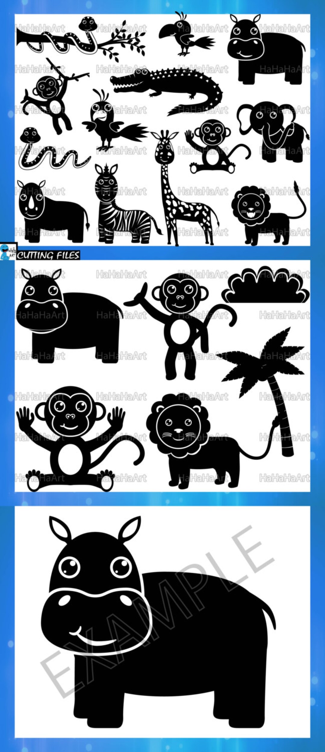 Safari Animals Monogram Black - Cutting Files Svg Png Jpg Eps Dxf ...