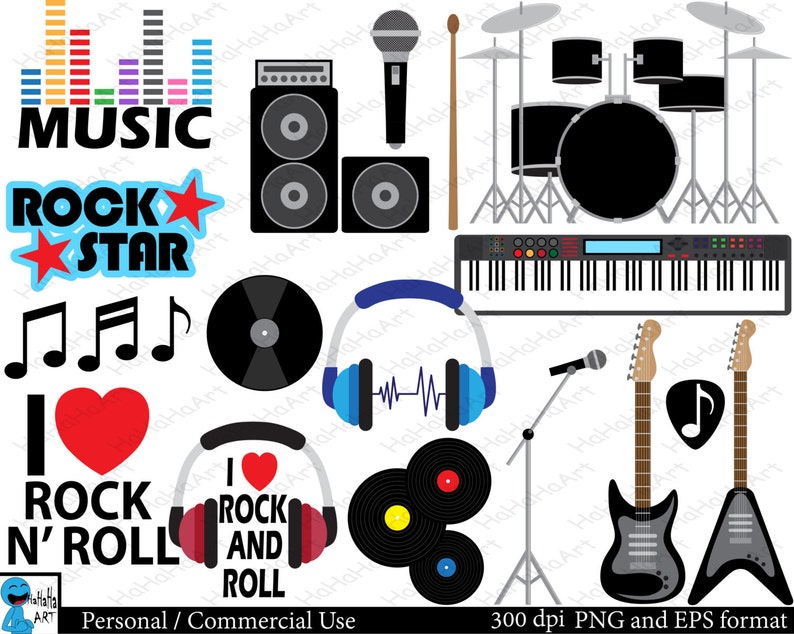 Rock and Roll Set Clipart Digital Clip Art Graphics - Etsy