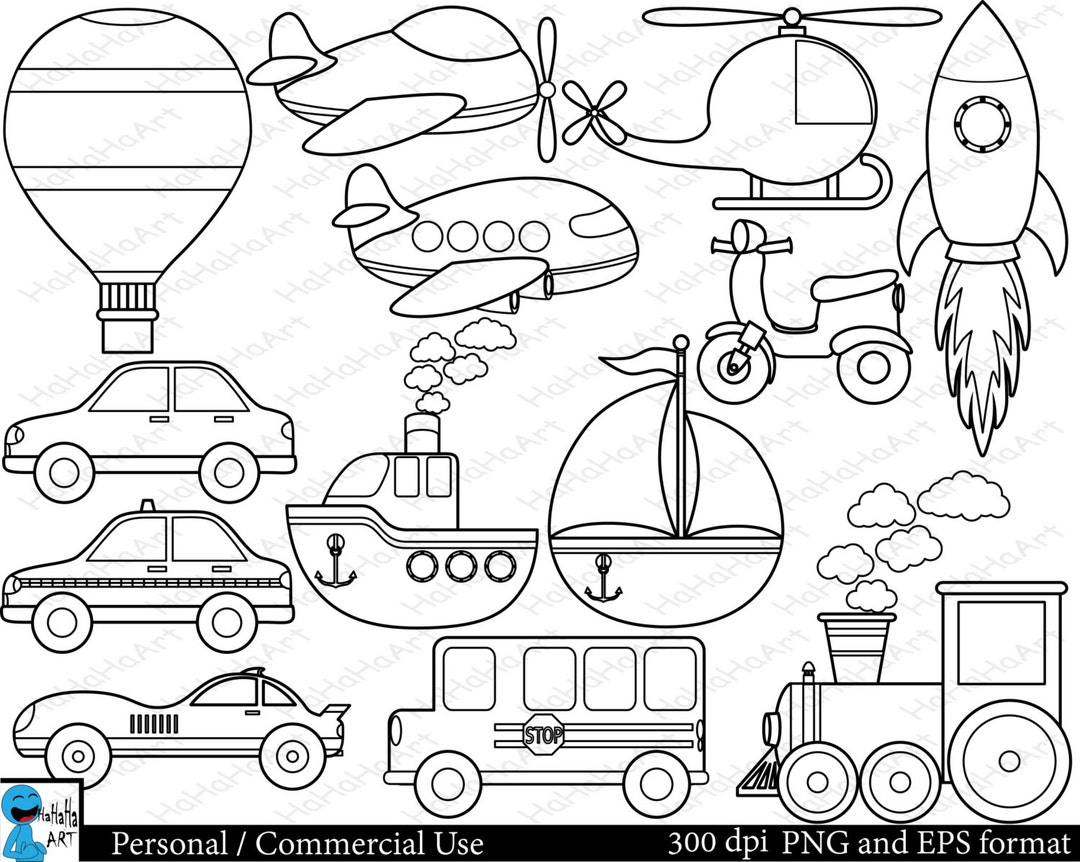 Outline All Transportation Set Clipart - Digital Clip Art Graphics ...