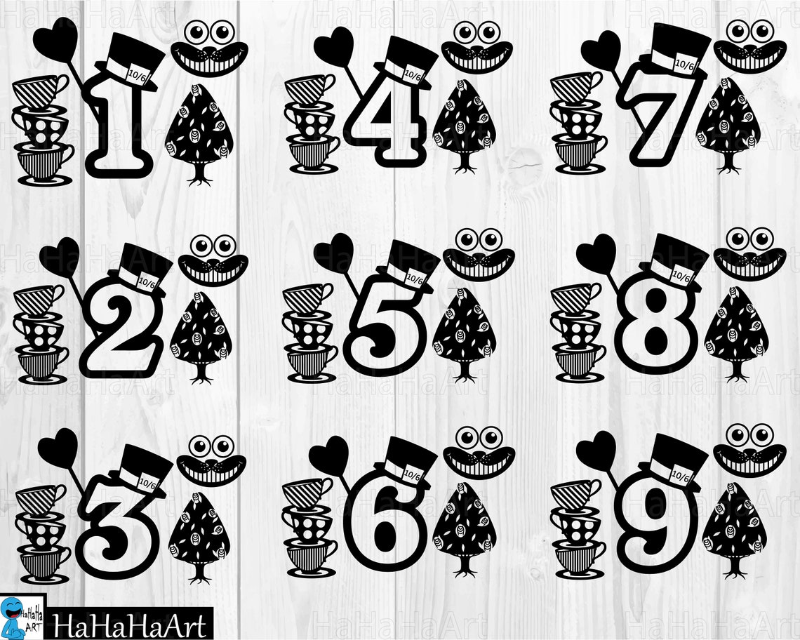 Wonderland Birthday Numbers Monogram Cutting Files Digital | Etsy