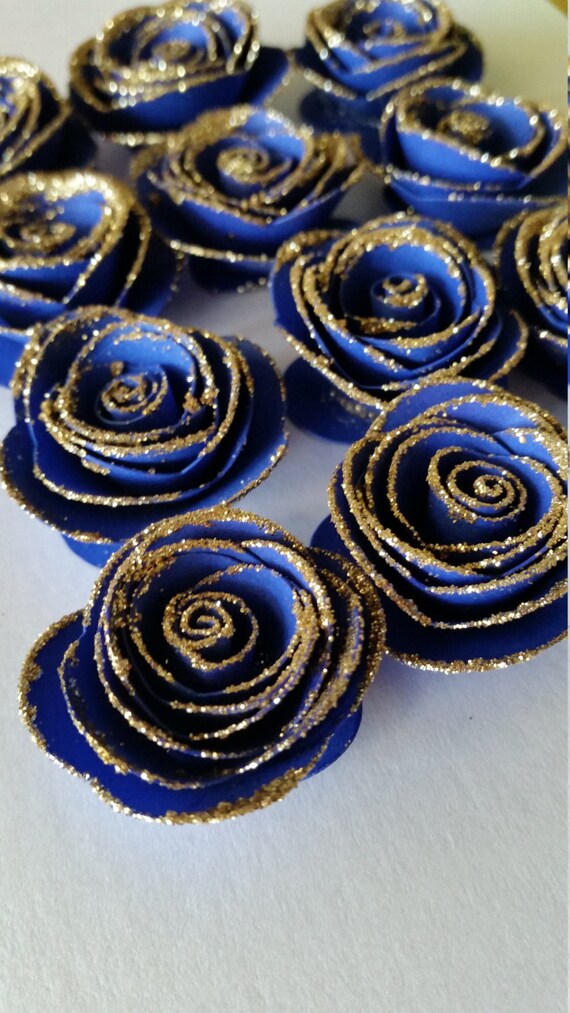 Paper Flowers, Blue and Gold Paper Roses by Sugar Plum Party Co | Catch ...