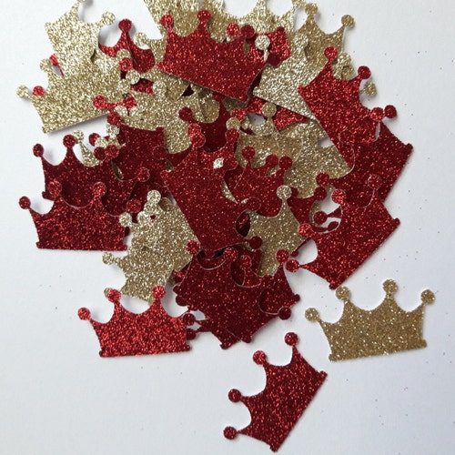 Red & Gold Glitter Royal Prince Princess Crown Confetti | Etsy
