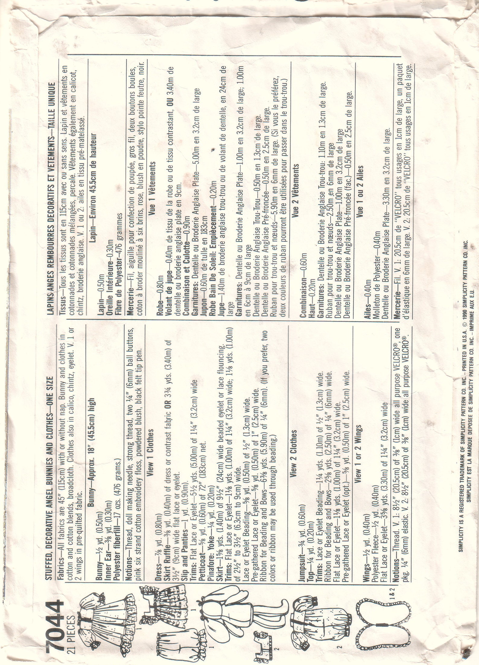 S7044 Simplicity 7044 Angel Bunnies and Clothes Vintage Sewing Pattern ...