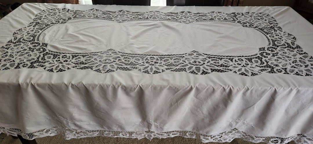 Large Tablecloth With Battenburg Lace - Etsy