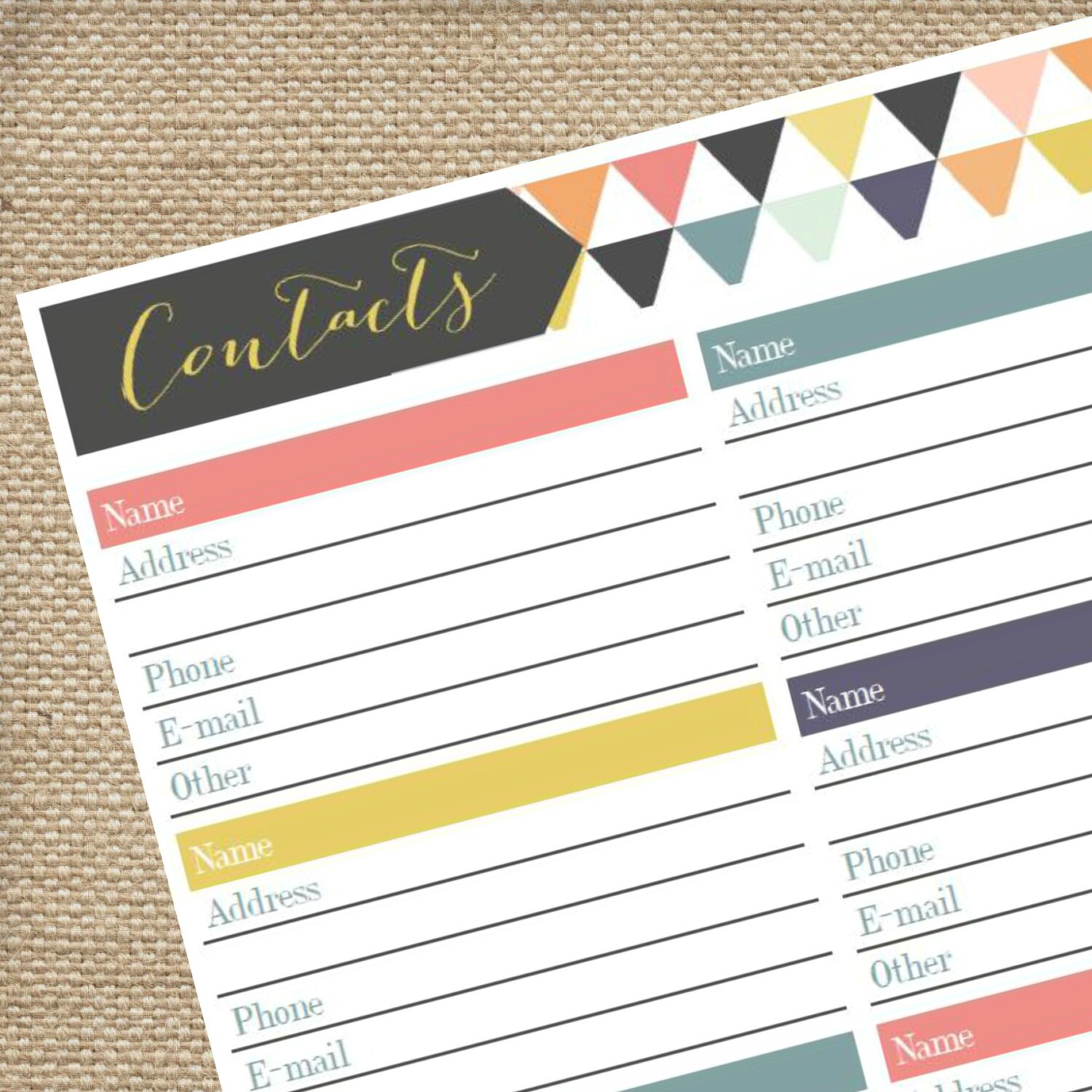 Printable Address Book PDF, Contact Tracker, Instant Download, Bright ...