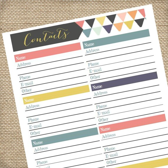 Printable Contact Tracker Instant Download PDF Bright | Etsy