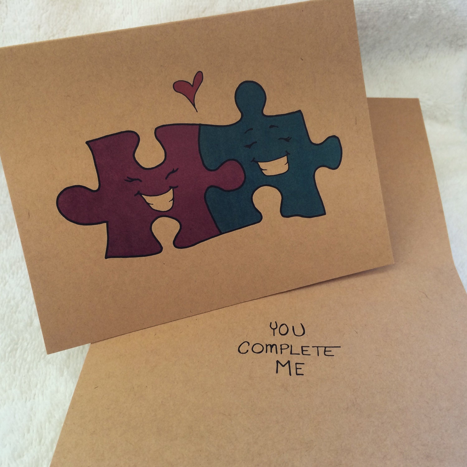 You Complete Me Puzzle- Cheeky Hand Drawn Recycled Card - Etsy