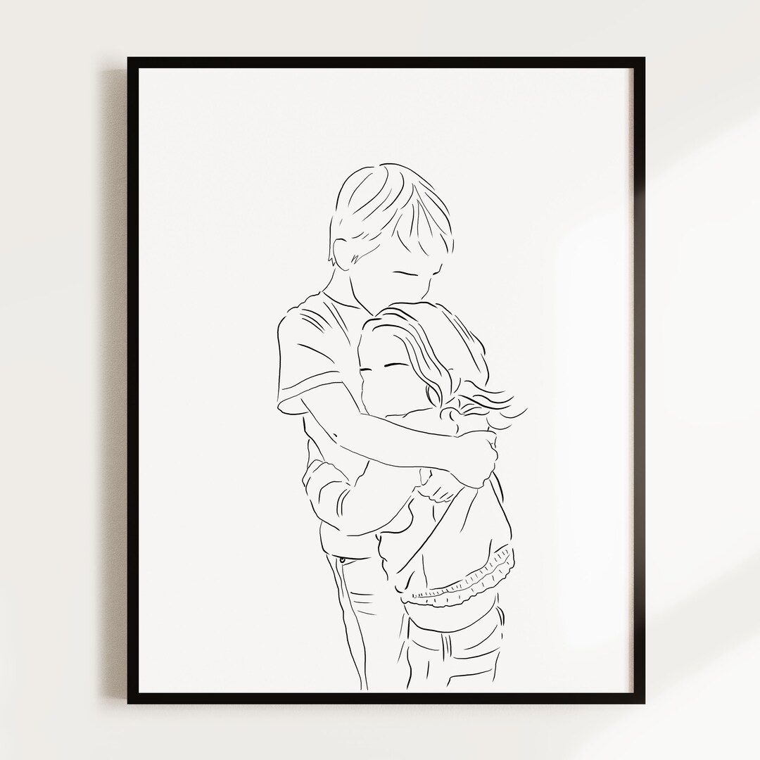 Custom Siblings Portrait Drawing, Personalized Mother's Day Gift for ...