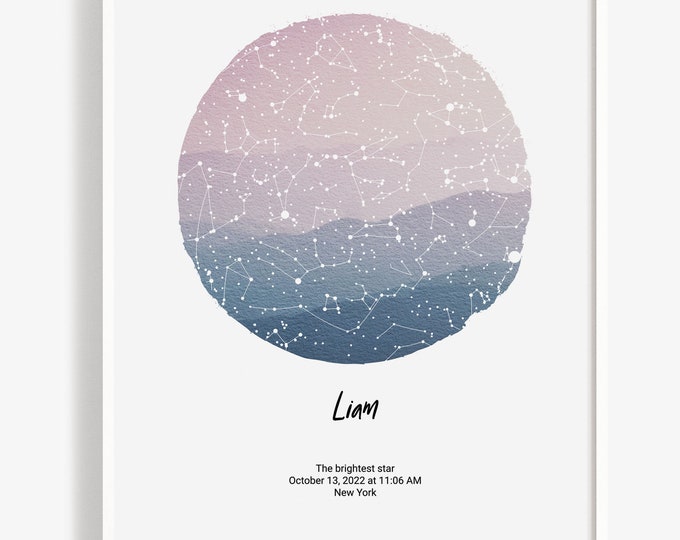 Printable Children's Educational Map of Stars and Constellations; 88 ...