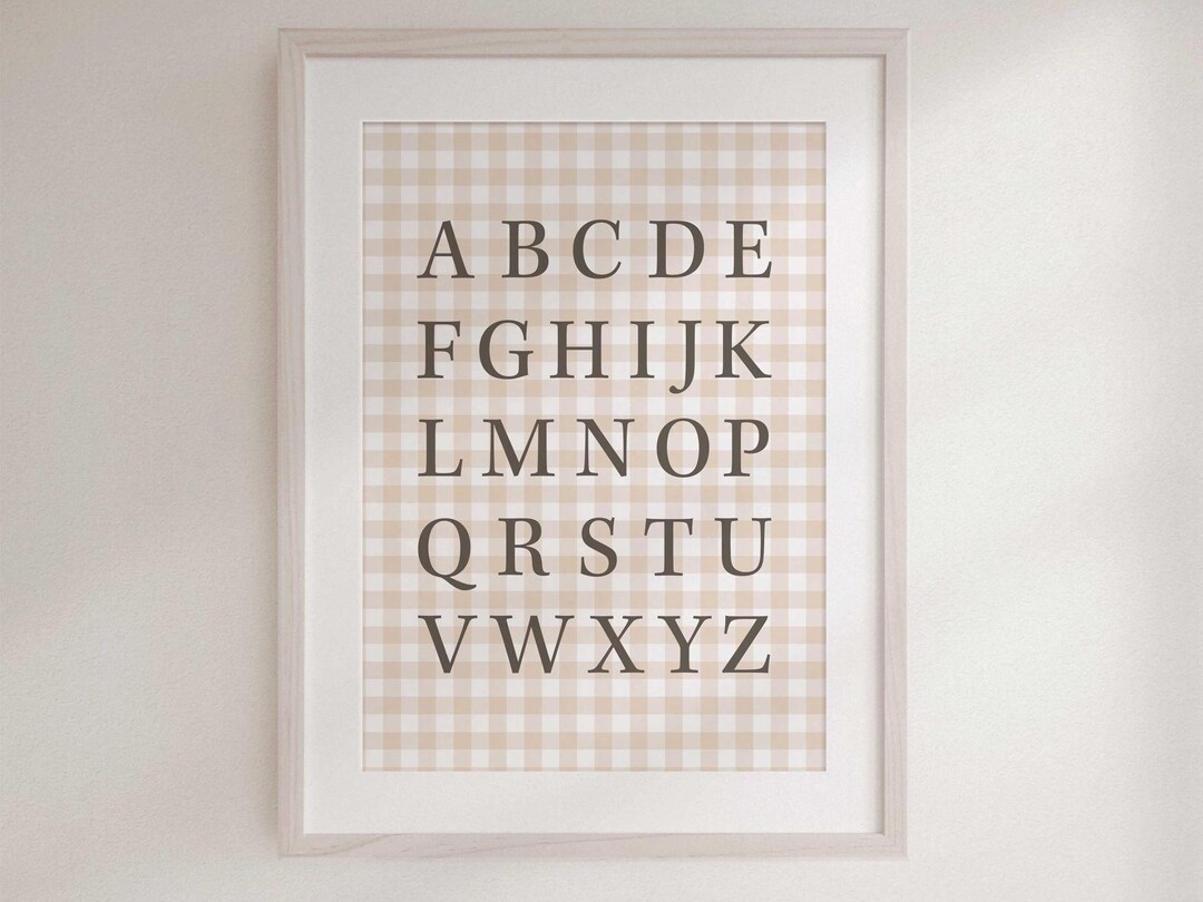Printable Gingham Alphabet Print for Neutral Kids Room and Nursery Wall ...