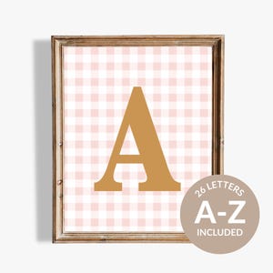 Pink Nursery Art Set: Gingham Initial, Plane, Hot Air Balloon Prints ...