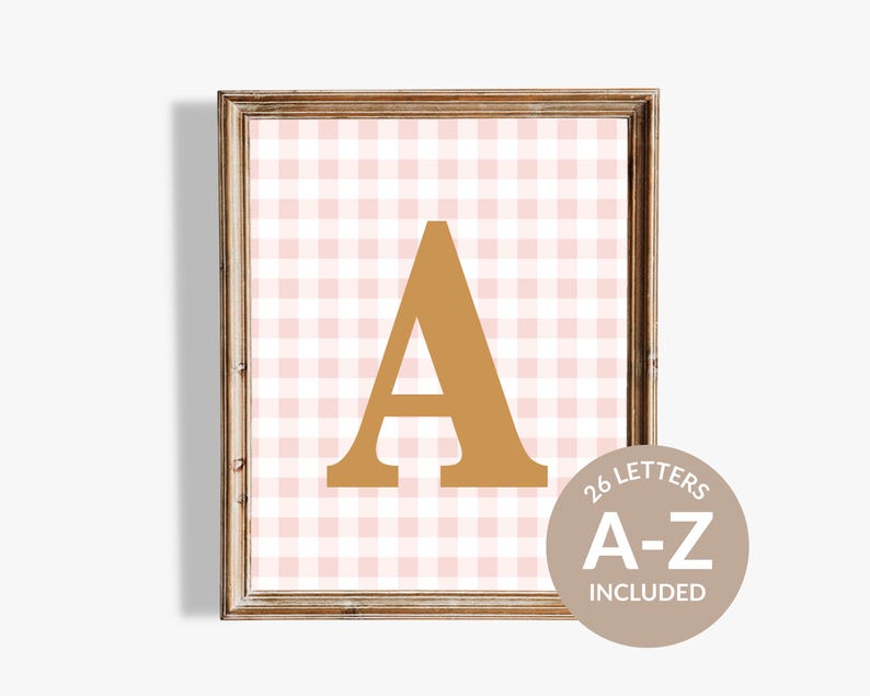 Pink Nursery Art Set: Gingham Initial, Plane, Hot Air Balloon Prints ...