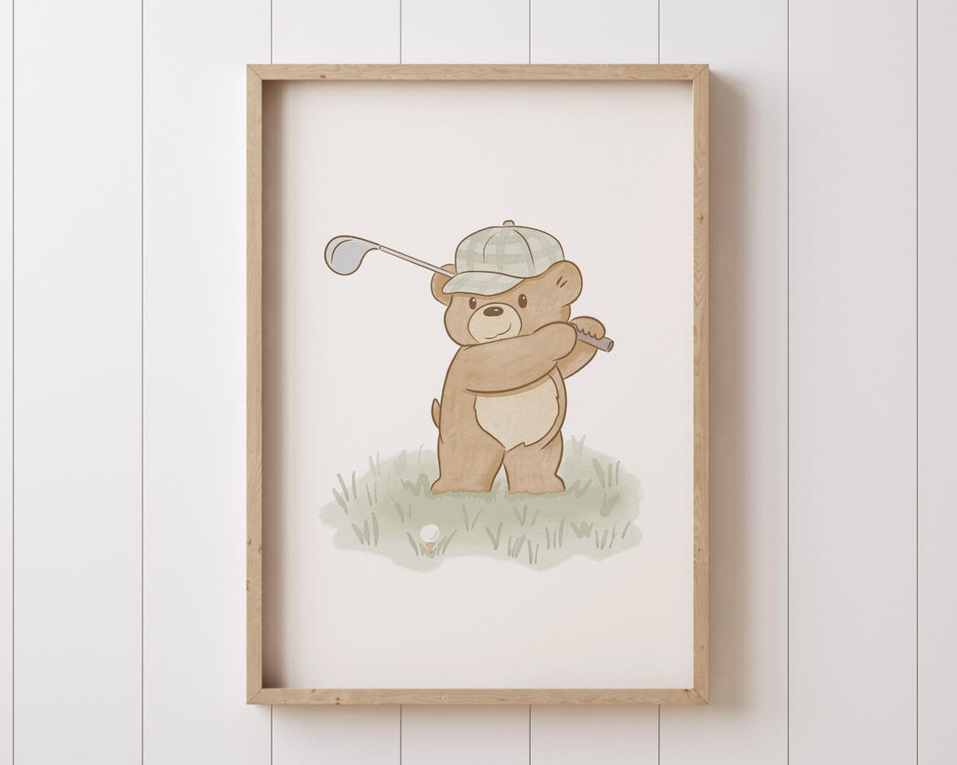 Vintage Golf Teddy Bear Wall Art Print for Sports Playroom Printable ...