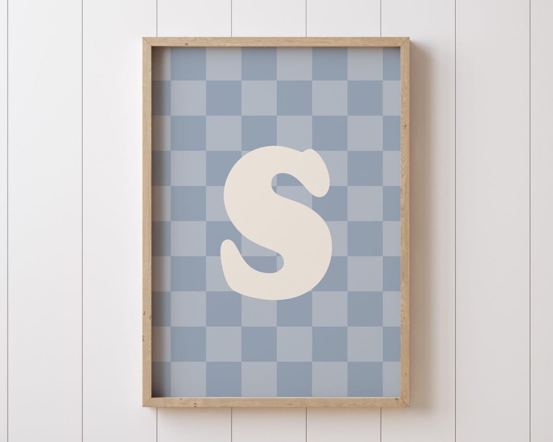 Custom Initial Nursery Print: Blue Checkerboard Baby Decor (digital ...