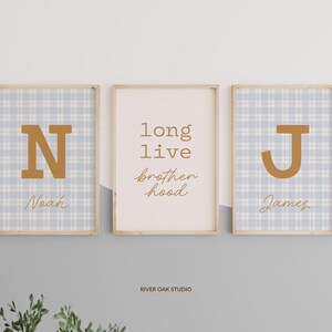 Brothers Wall Art Prints Set of 3 Custom Twin Brothers Name Gift, Blue ...