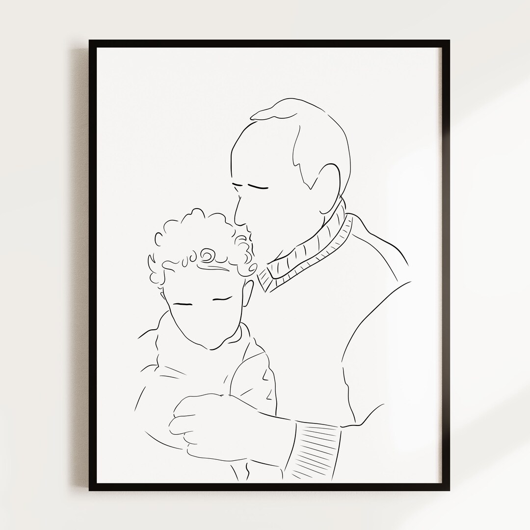 Custom Grandpa and Kids Portrait Drawing, Printable Personalized Gift ...