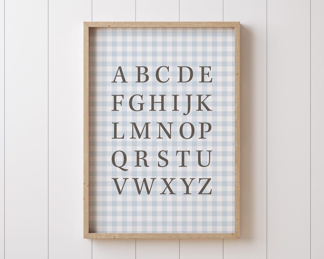 Blue Gingham ABC Print: Vintage Alphabet Chart for Nursery and ...