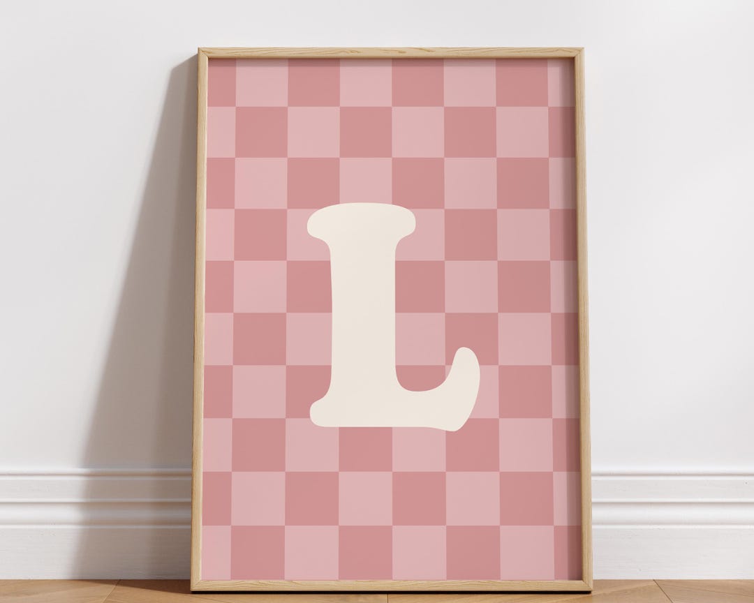 Personalized Initial Print: Retro Pink Checkerboard Nursery Art ...