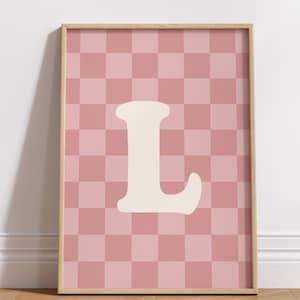 Personalized Initial Print: Retro Pink Checkerboard Nursery Art ...