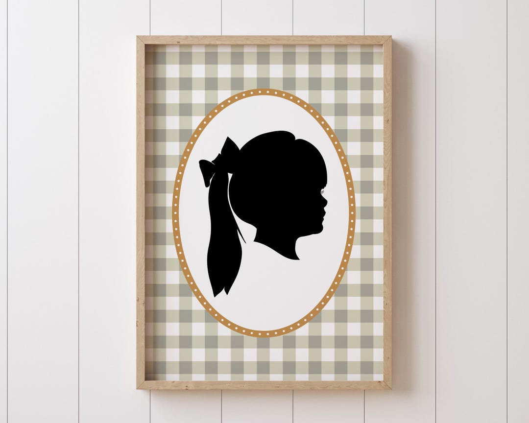 Custom Classic Silhouette Portrait on Gingham Digital Print ...