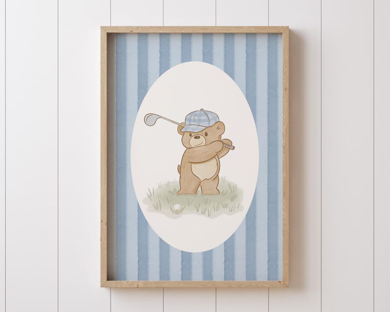 Blue Golf Nursery Art Prints: Vintage Cart, Clubs, Teddy Bear (digital ...