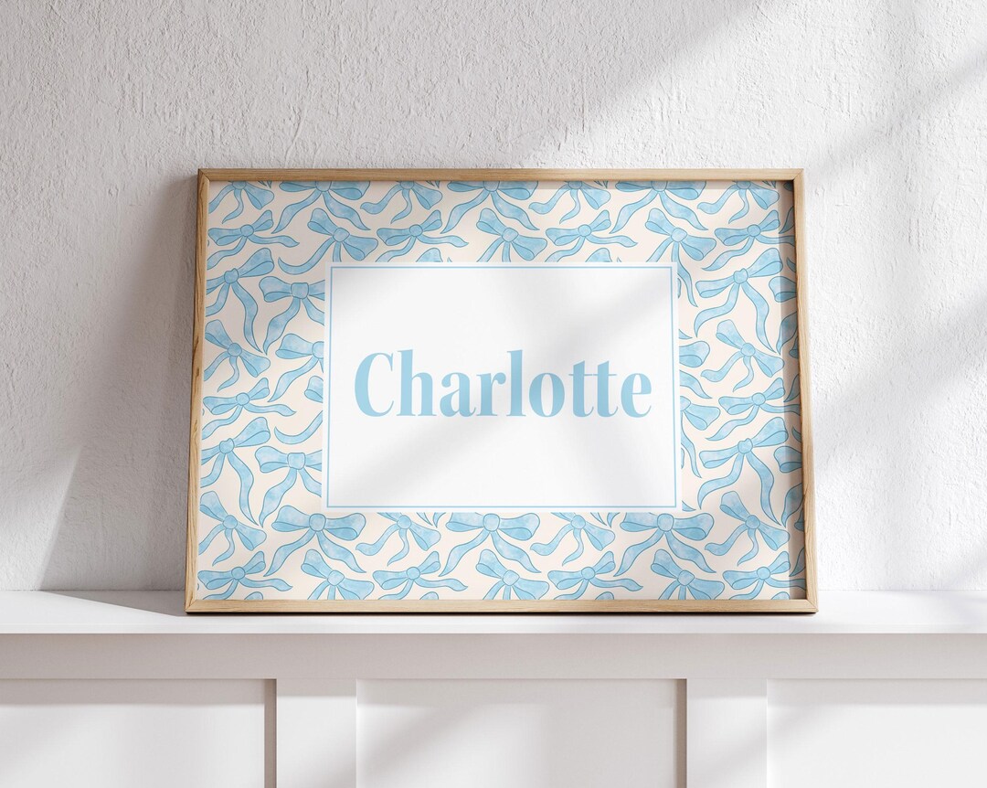 Personalized Baby Name Print: Blue Bows Nursery Decor (digital Download ...