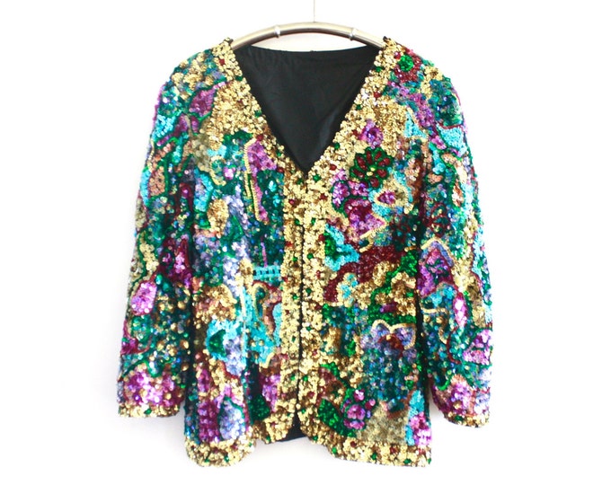 90's Vintage Beautiful Multi-colored Fully Sequined Jacket - Etsy