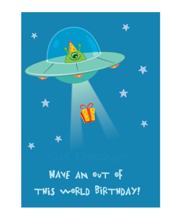 Greeting Cards Paper & Party Supplies Alien Birthday Card etna.com.pe