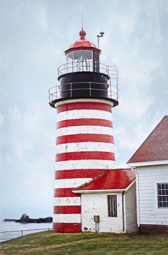 Lighthouse Photograph West Quoddy Head Lighthouse Maine | Etsy