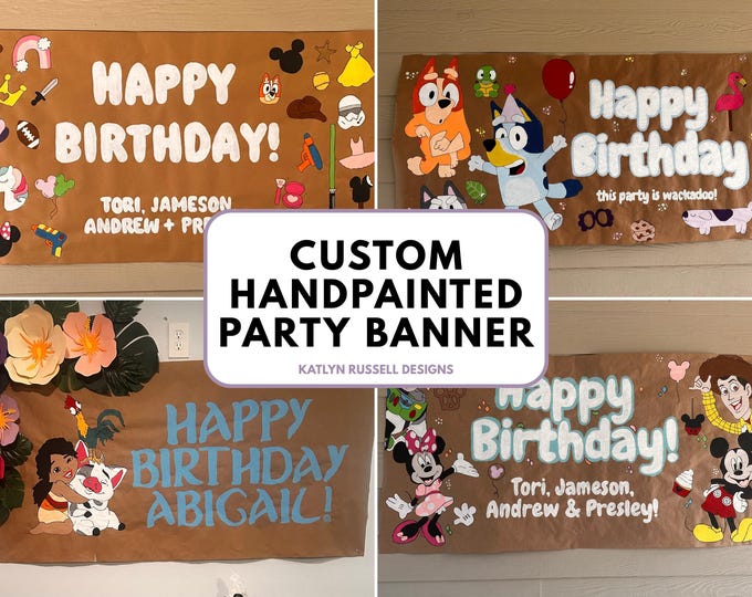 Custom Handpainted Birthday Party Banner, Kraft Paper Banner, Custom ...