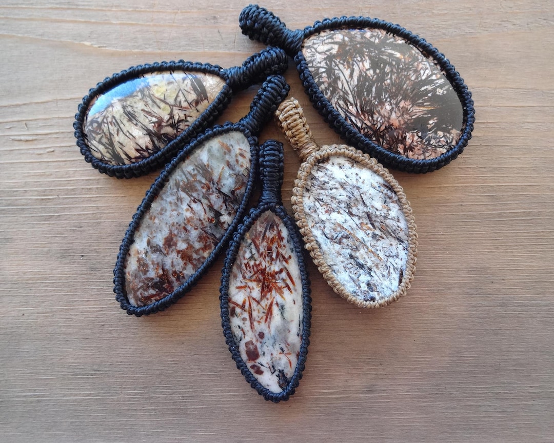 Astrophyllite Macrame Necklace, Raw Stone Pendant Necklace, Russian ...
