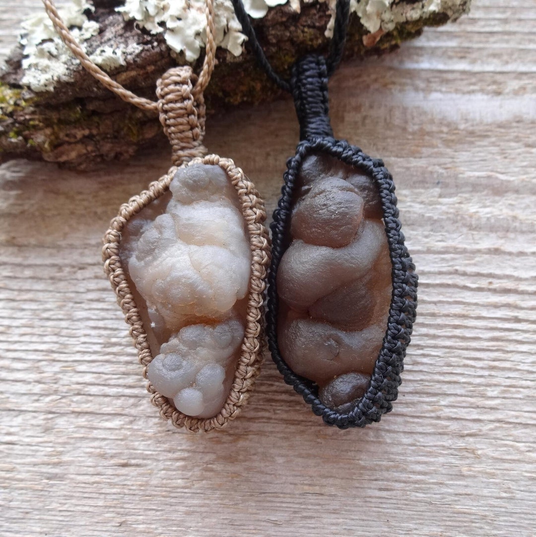 Morocco Nodule Chalcedony Macrame Necklace, Raw Nodule Gemstone Pendant ...