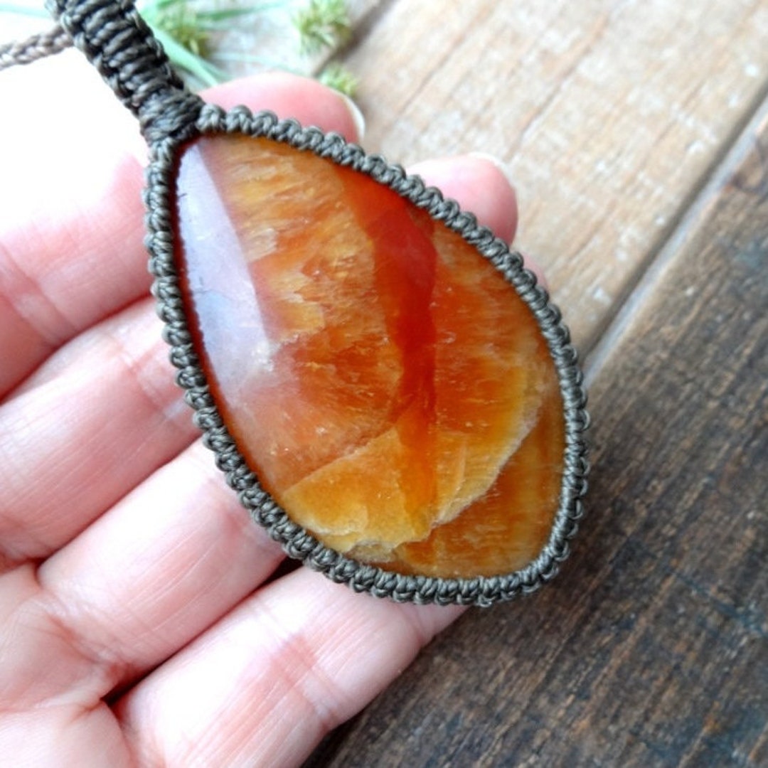 Large Simbircite Macrame Pendant, Big Stone Macrame Necklace, Summer ...