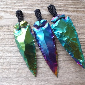Large Titanium Coated Black Obsidian Arrowhead Necklace, Protection ...