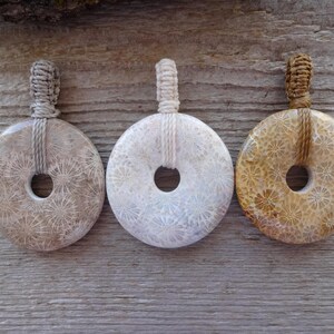 Fossil Coral Round Donut Macrame Necklace, Grounding Protection Stones ...