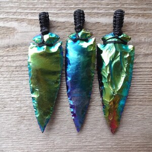 Large Titanium Coated Black Obsidian Arrowhead Necklace, Protection ...