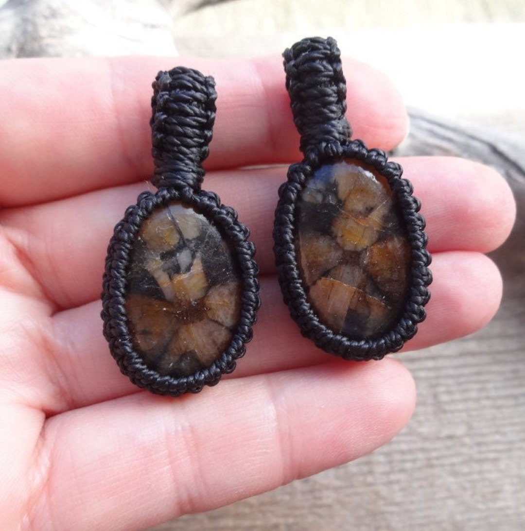 Set of Two Chiastolite Macrame Necklaces, Andalusite Cross Fairy Stone ...