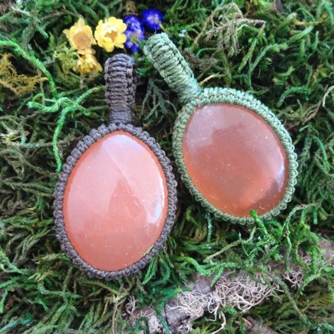 Orange Selenite Macrame Necklace, Sacral Chakra Stones, Healing Stones Jewelry, Taurus ...
