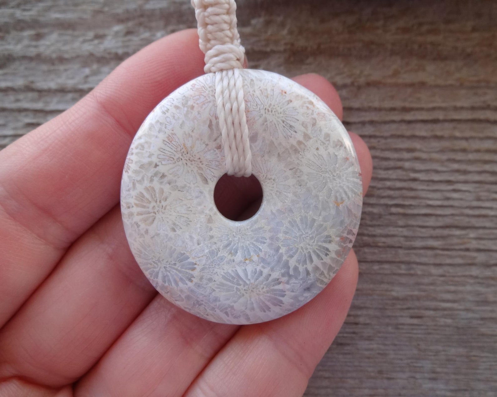 Fossil Coral Round Donut Macrame Necklace Grounding - Etsy